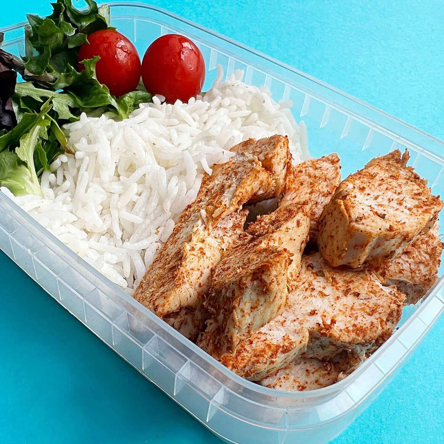 Fajita Chicken with White Rice & Mixed Leaf Salad